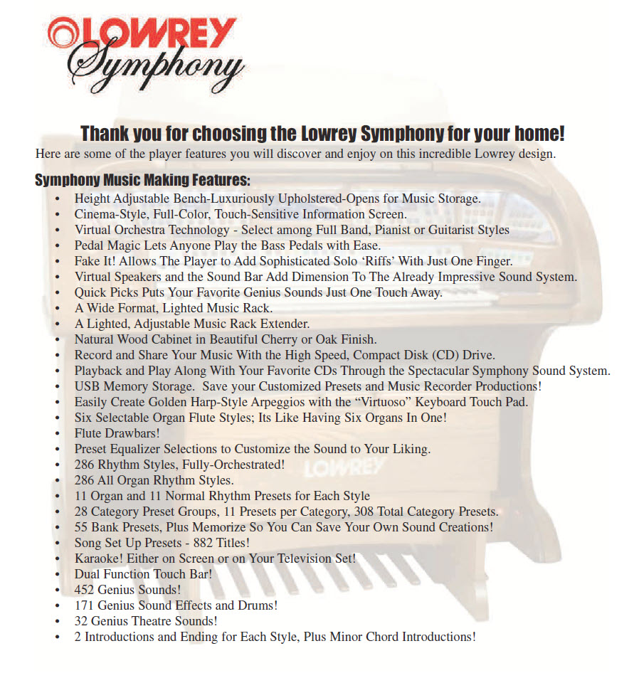 Lowrey A5500P Symphony Owners Manual – PDF Version